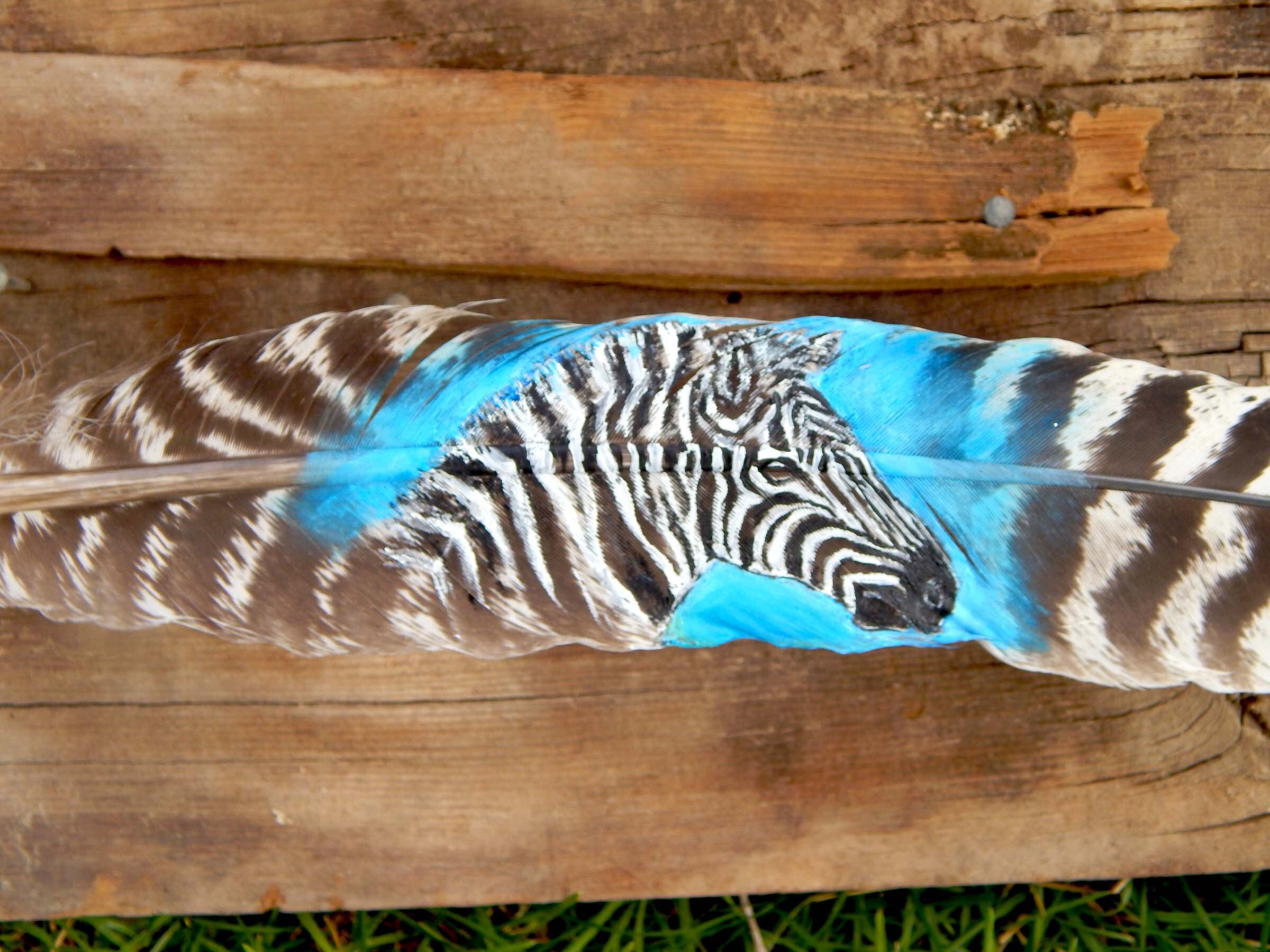 Zebra Painting Painted Feather - Etsy