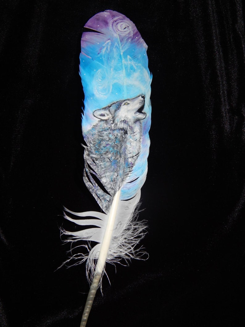 Howling Wolf Painting, Painted Feather - Etsy