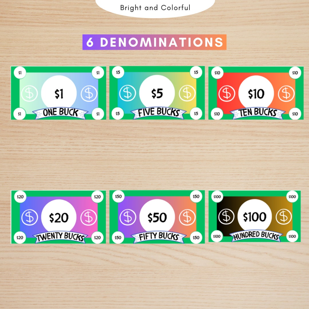 Colorful Chore Reward Bucks W/chore Template & Mock Paystub! | Edit in ...