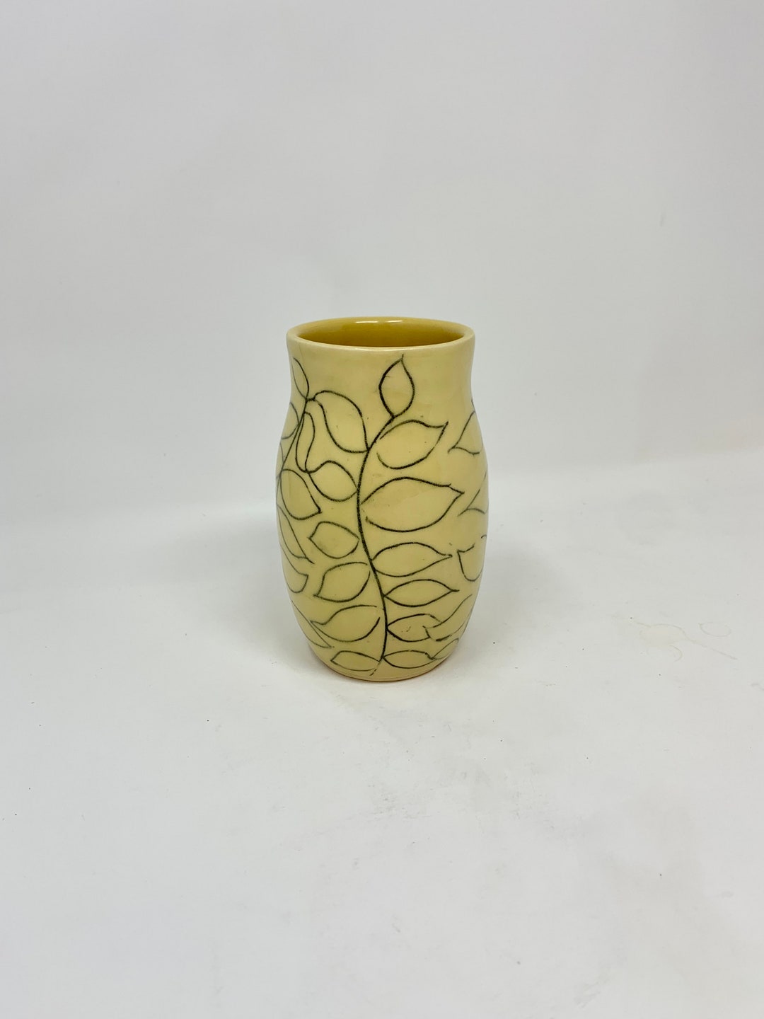Yellow Mishima Vase, Yellow Pottery Vase, Handmade Pottery Vase ...