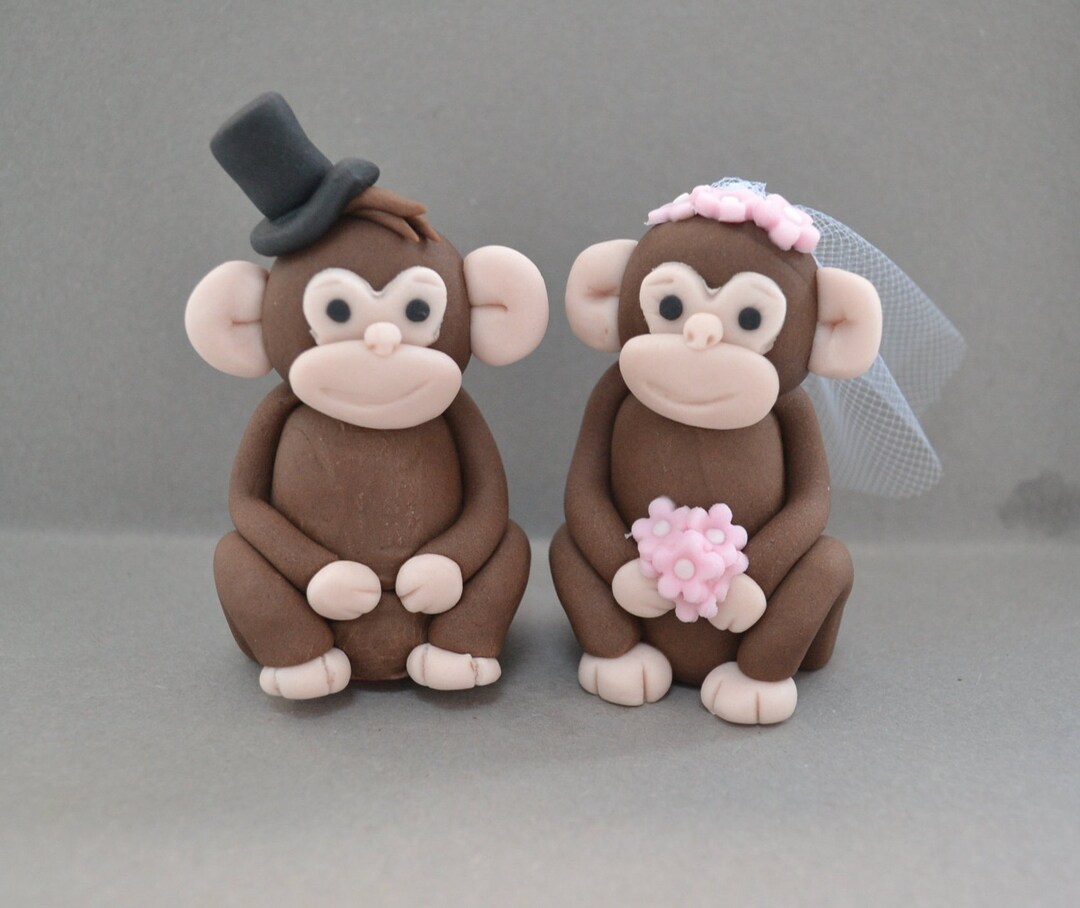 Handmade Edible Customisable Monkey Wedding, Engagement Cake Topper ...