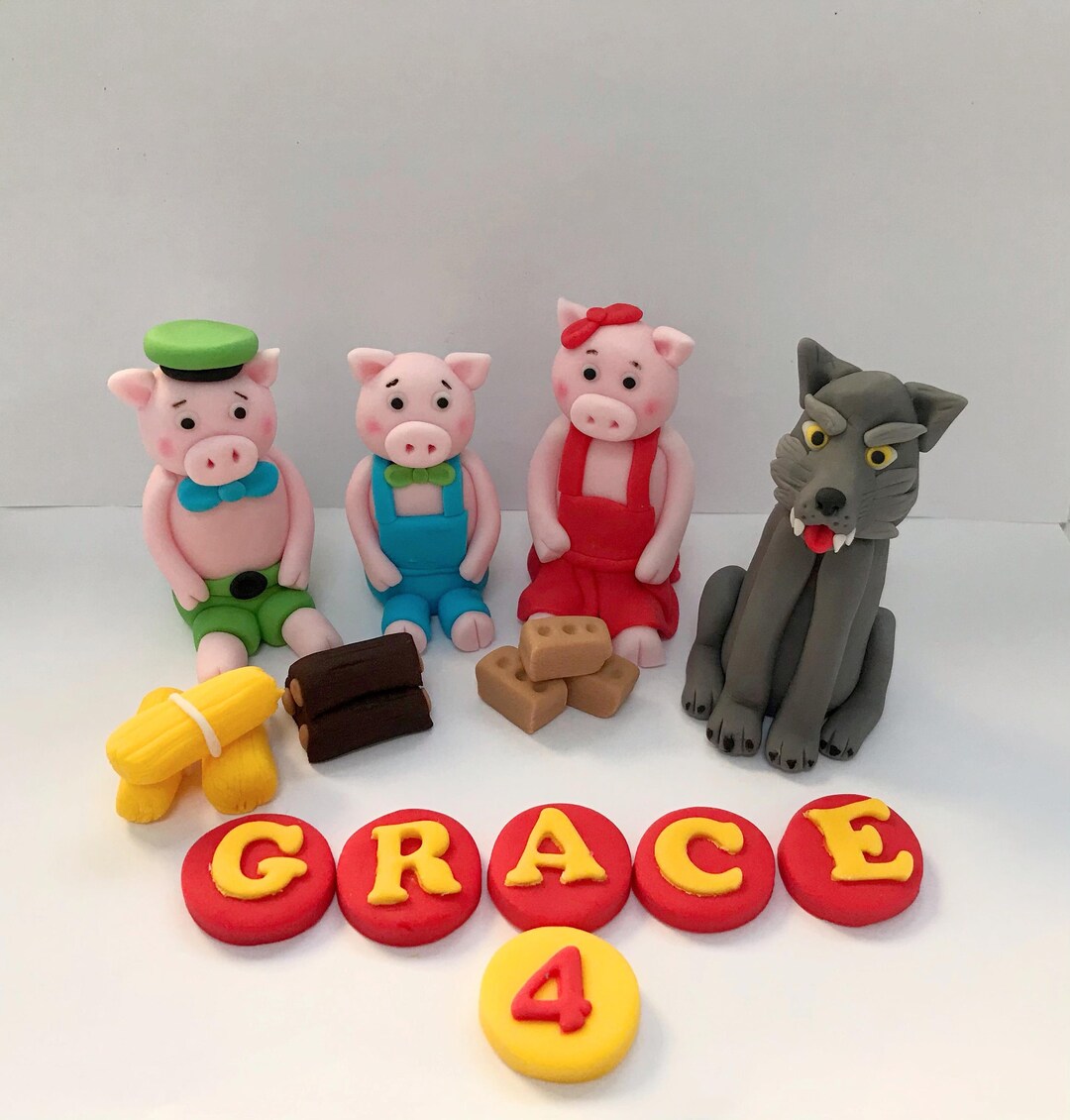 Handmade Edible Three Little Pigs Cake Topper: Nursery Rhyme Decoration ...