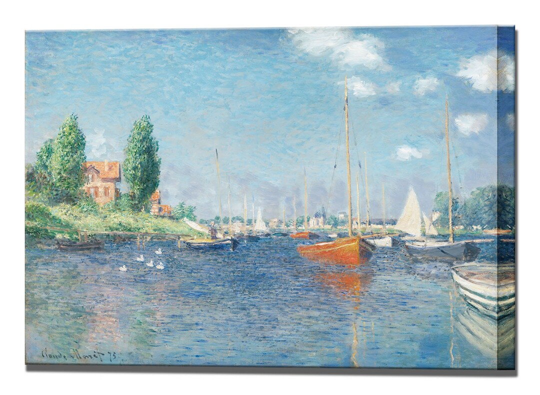 CLAUDE MONET, Red Boats, Home Decor Canvas Wall Art Print, Ready to ...