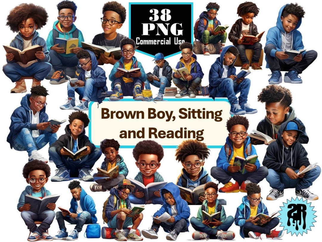 38 PNG Brown Boy Reading Bundle Black Boy Reading Commercial License ...
