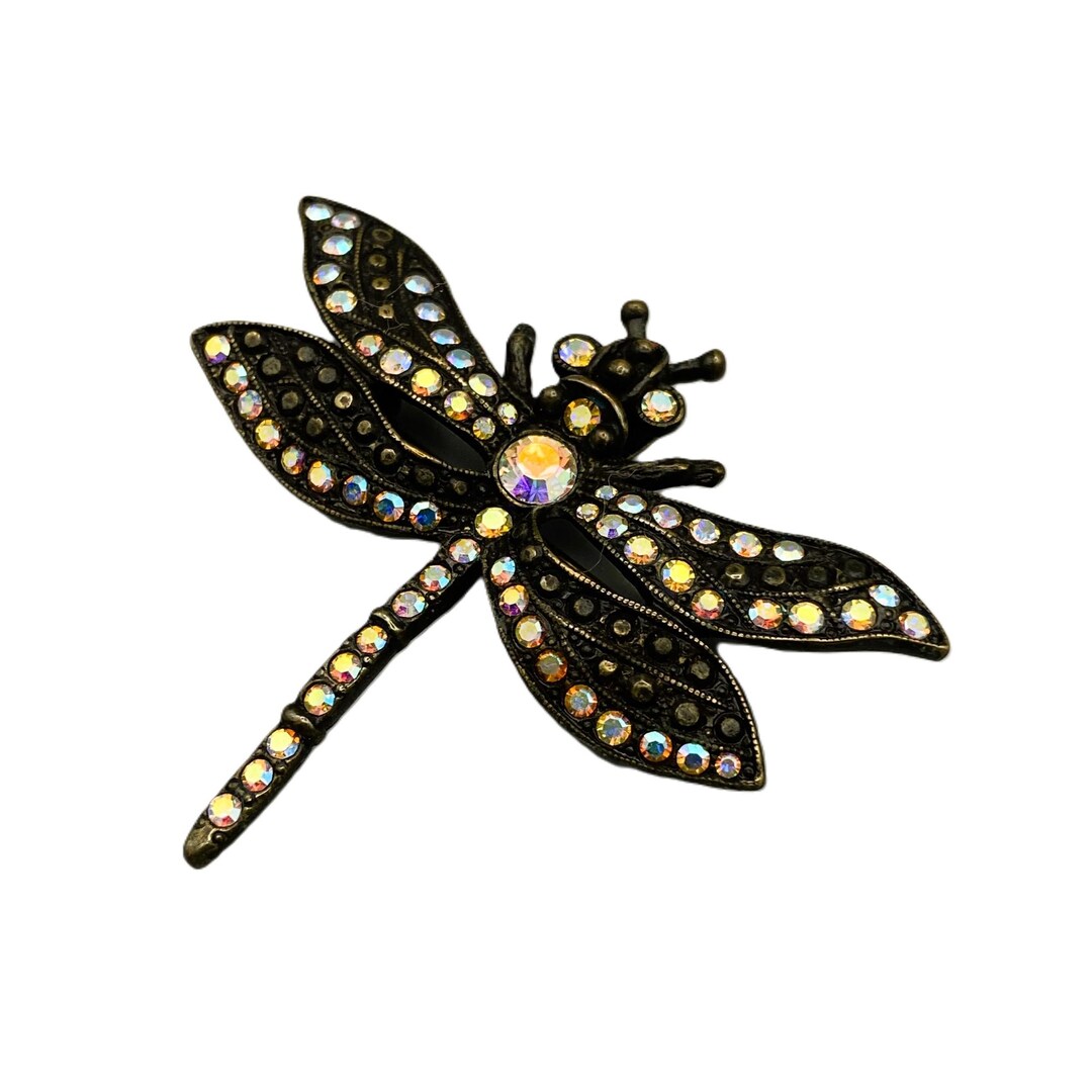 Vintage Kirk's Folly AB Rhinestone Dragon Brooch / Pendant, Dark Bronze ...