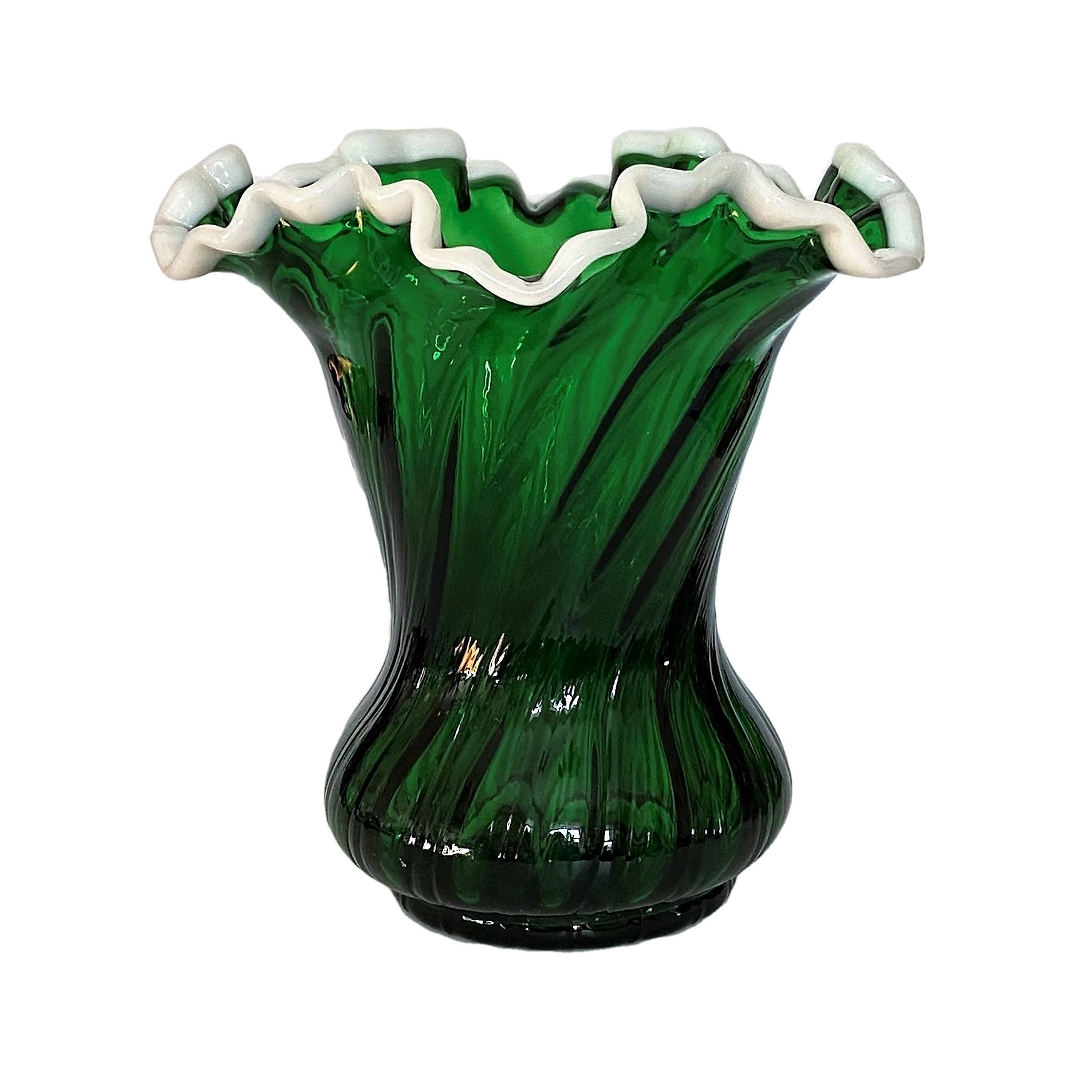 Vintage Fenton Emerald Green Optic Swirl Snow Crest Vase, MCM - Etsy