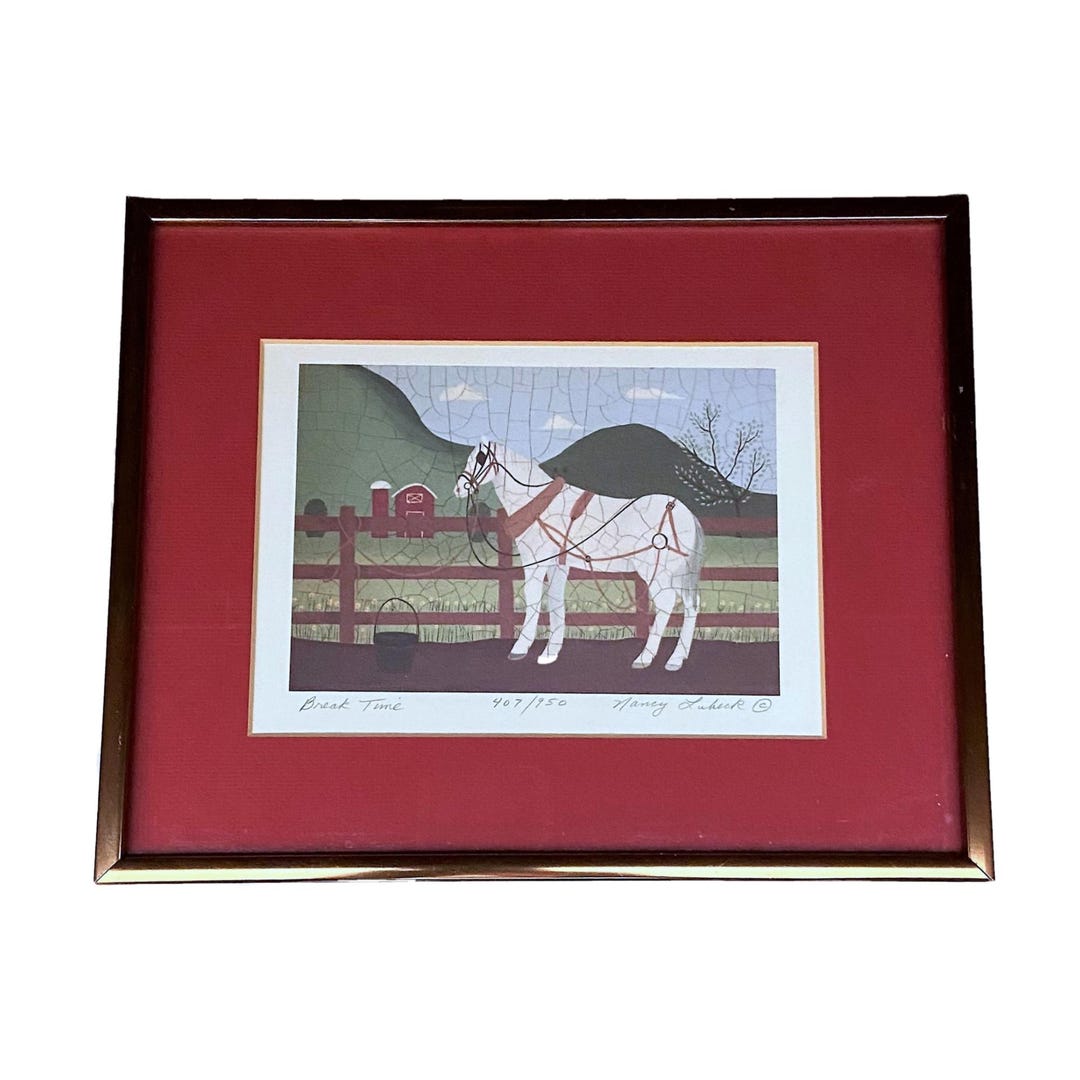 Vintage Nancy Lubeck Lithograph 'break Time', Framed and Matted, Signed ...