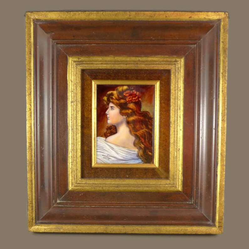 Limoges Enamel Portrait, Vintage Limoges Enamel on Copper Portrait of ...