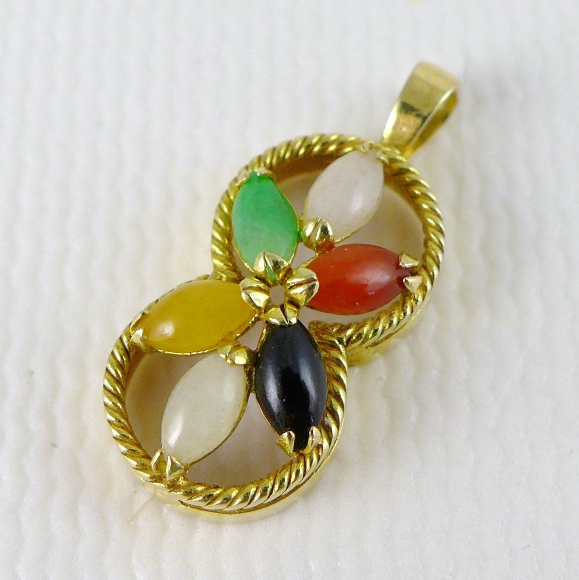 14K Jade Jewelry Set Vintage Gold Jade Cluster Ring and | Etsy