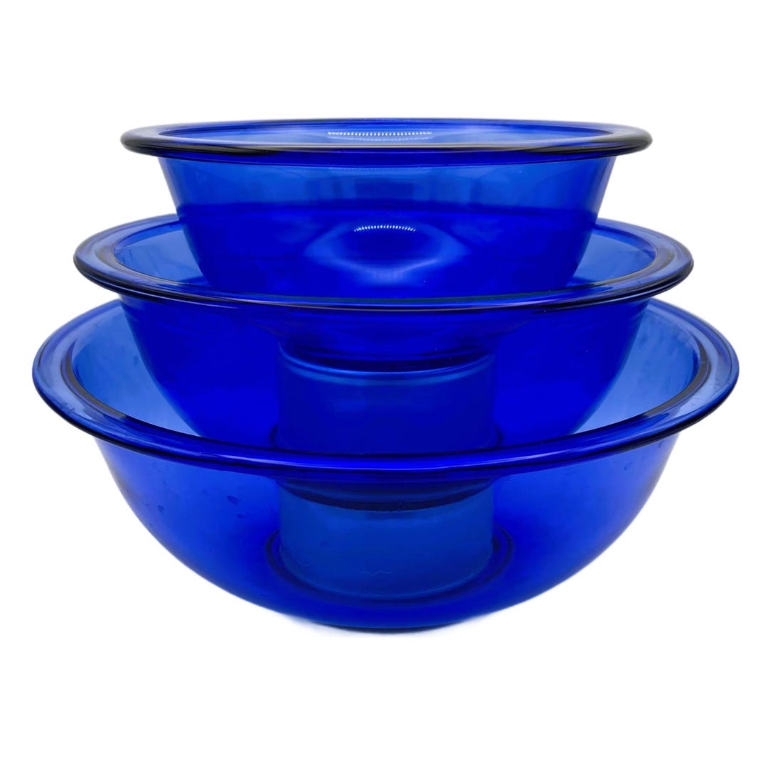Vintage Pyrex Mixing Bowls, Set of 3, Cobalt Blue Glass, Nesting, 322 ...