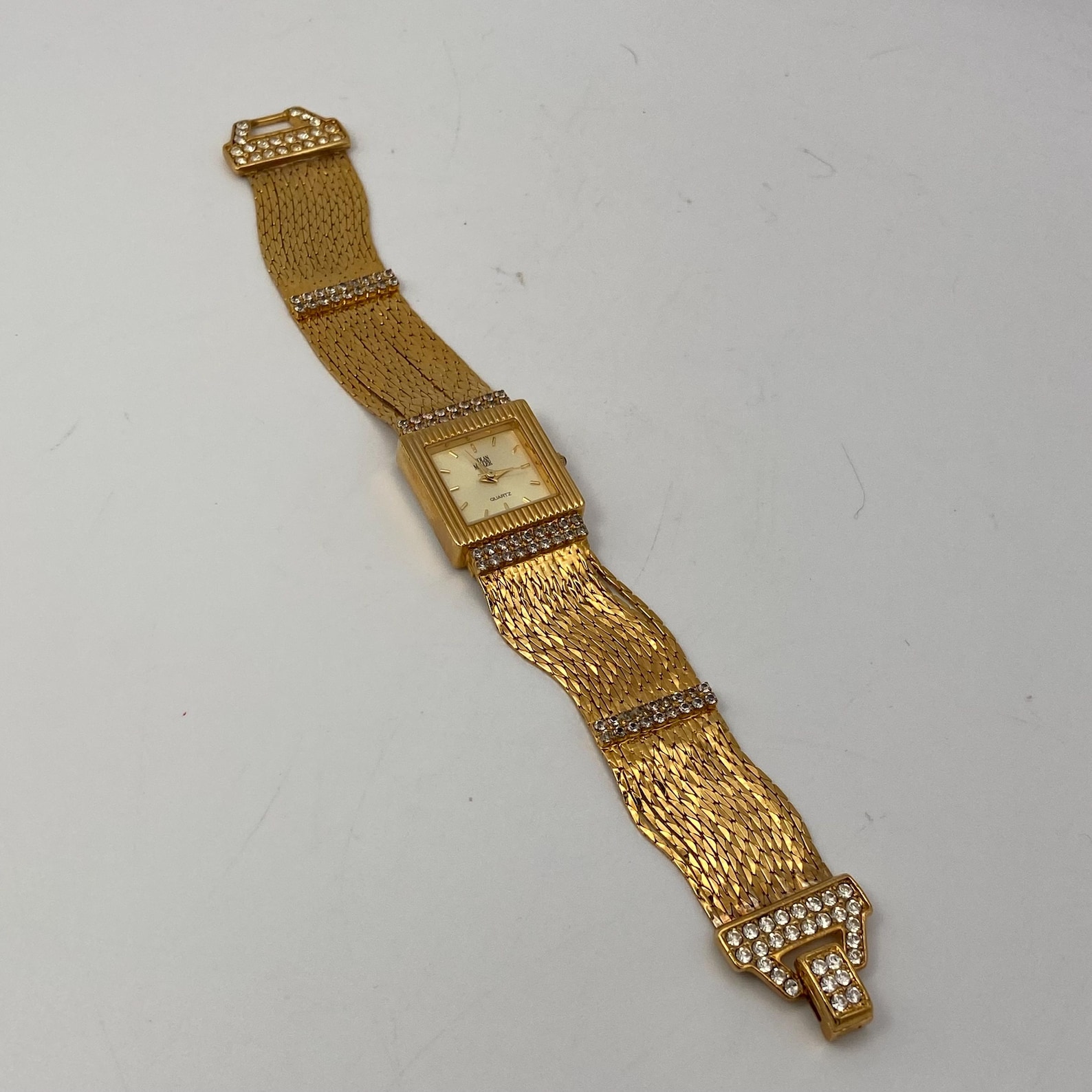 Vintage Nolan Miller Rhinestone Bracelet Watch: Gold Tone Glamour ...