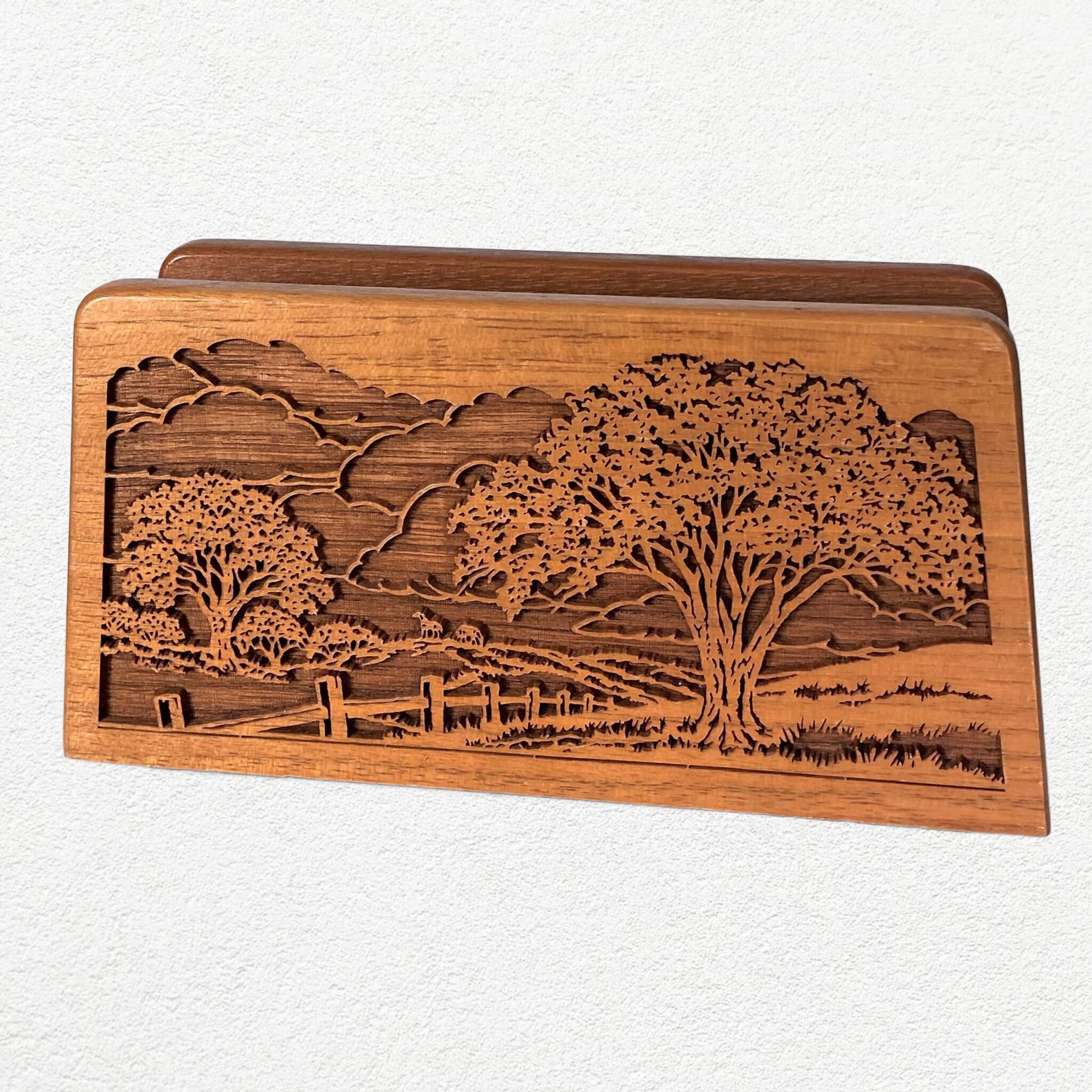 Vintage Lasercraft Laser Cut Walnut Letter Holder / Napkin Holder ...
