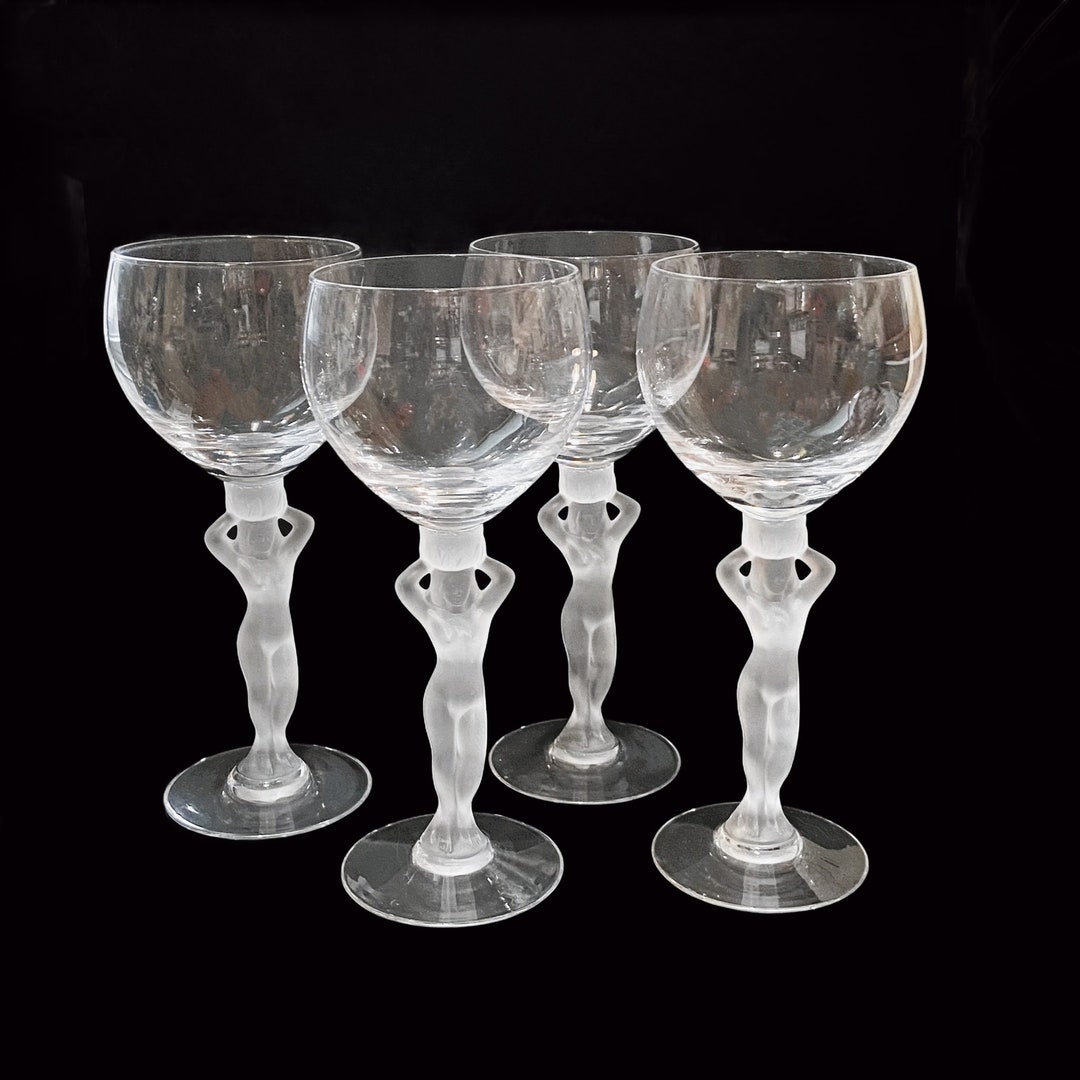 Vintage Bayel Crystal Female Nude Frosted Stem Claret Wine Glasses, Bay ...