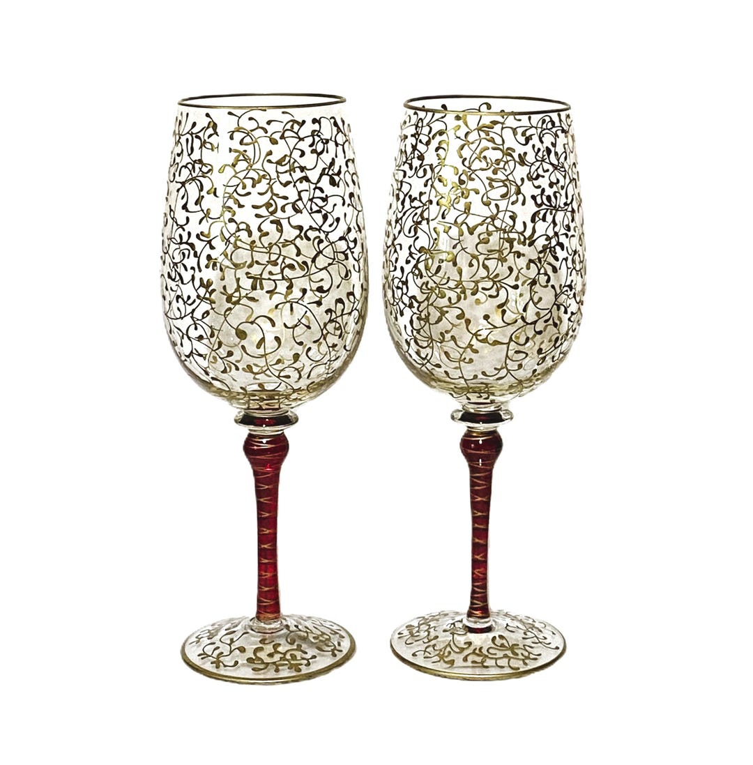 Vintage Pier 1 Wine Goblets: Ruby Red & Gold Filigree, Set of 2 - Etsy