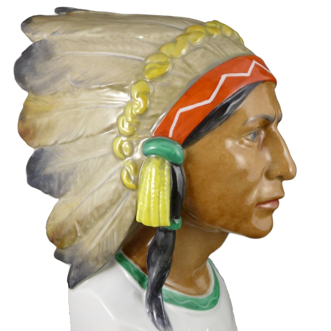 Rare Karl Ens Vintage Native American Porcelain Bust With Headdress, Figural Sculpture Germany ...