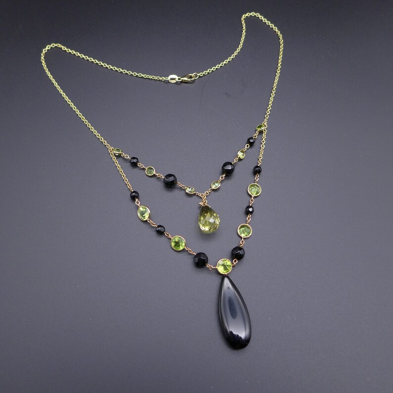 14K Gold Festoon Necklace Set With Peridot and Black Onyx - Etsy