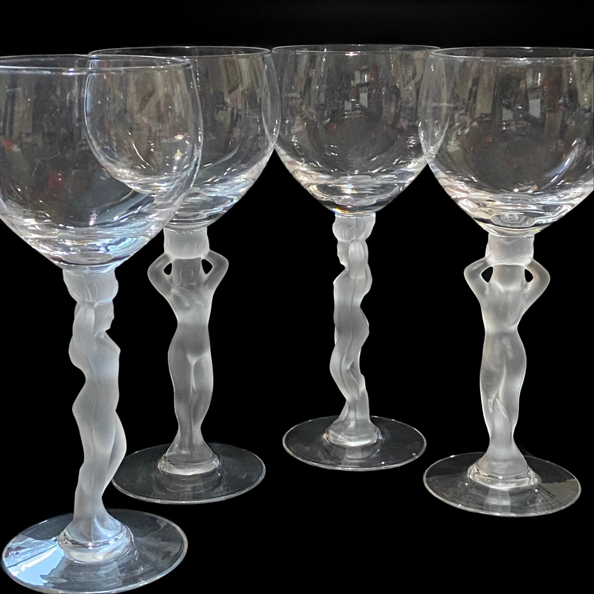 Vintage Bayel Crystal Female Nude Frosted Stem Claret Wine Glasses, Bay ...
