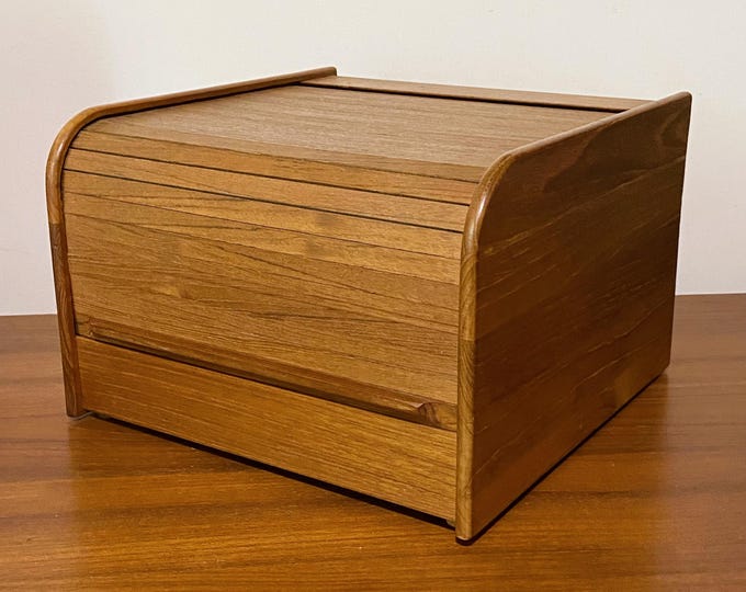 Vintage Teak Tech Storage Box, Tambour Rolltop Door, MCM, Made in ...
