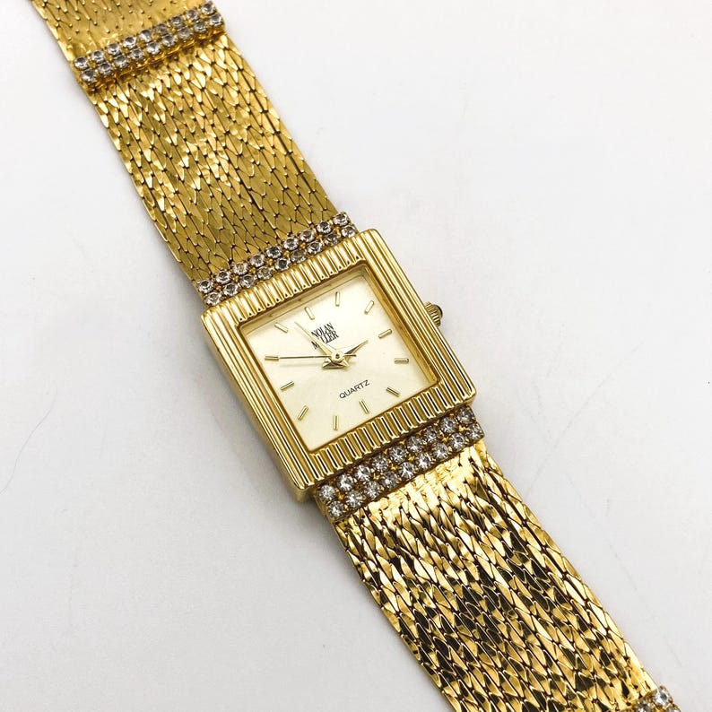 Vintage Nolan Miller Rhinestone Bracelet Watch: Gold Tone Glamour ...