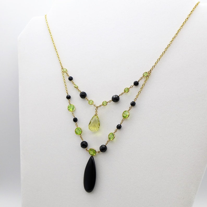 14K Gold Festoon Necklace Set With Peridot and Black Onyx - Etsy