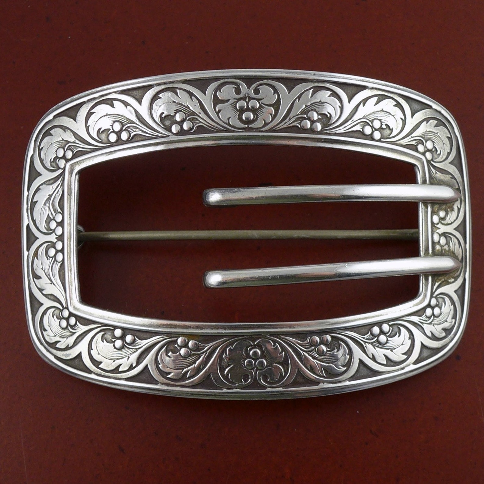 Antique Sterling Silver Sash Pin, Victorian Belt Buckle Brooch, Hand ...