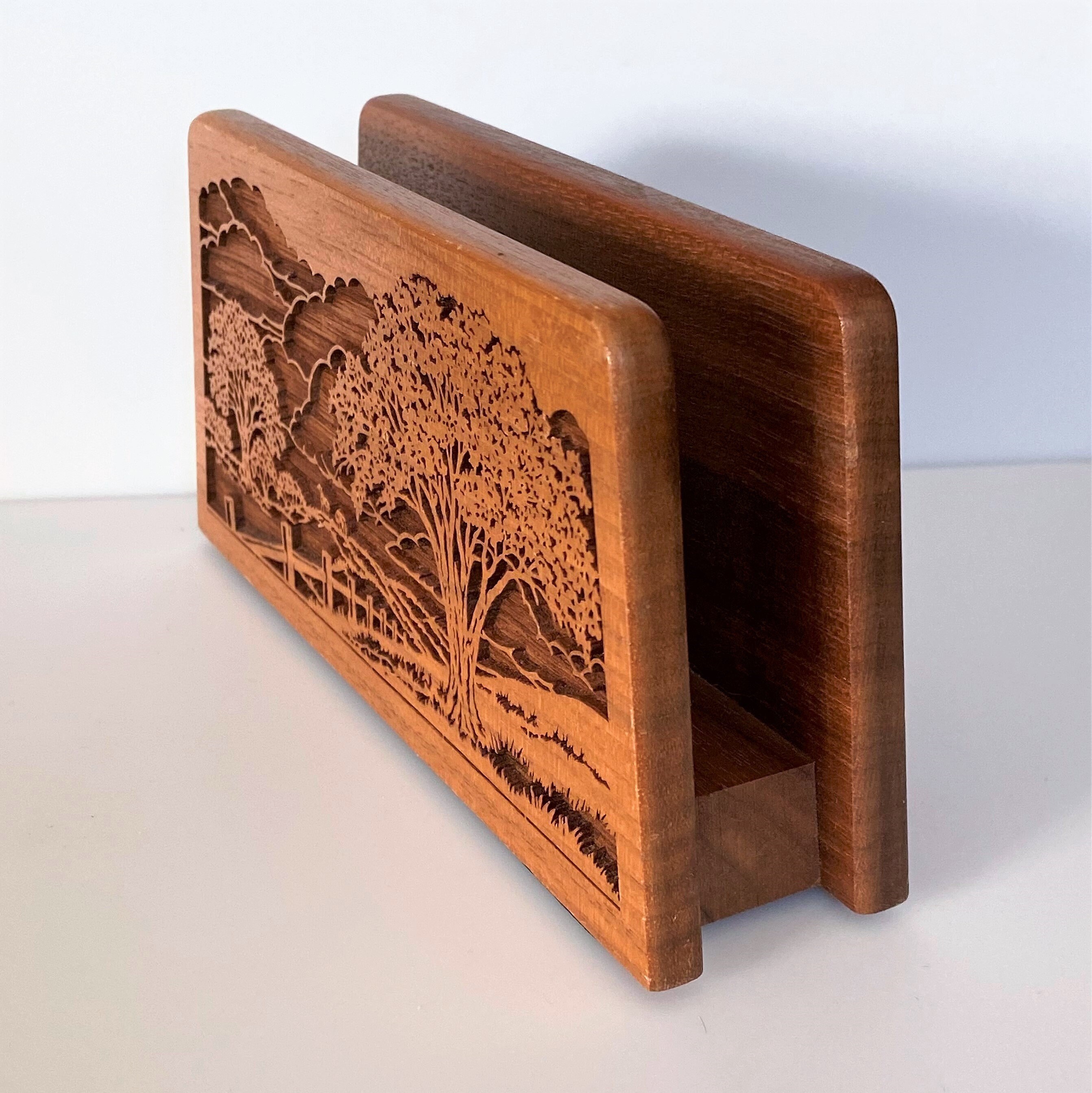 Vintage Lasercraft Laser Cut Walnut Letter Holder / Napkin Holder ...