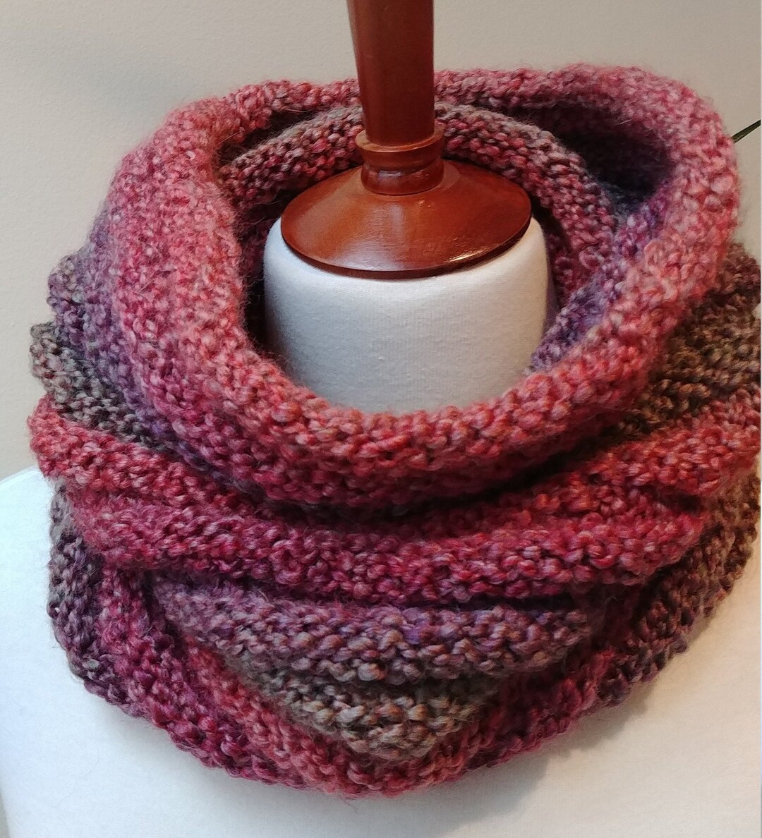 Extra Long Cowl in Circular Ridges: Dusty Shades of Garnet, Violet ...