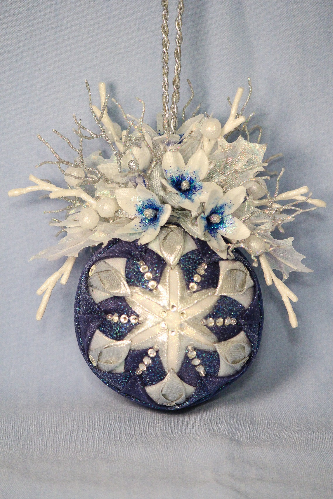Quilted Ornament With Handmade Ribbonwork, first Frost Christmas Ball ...