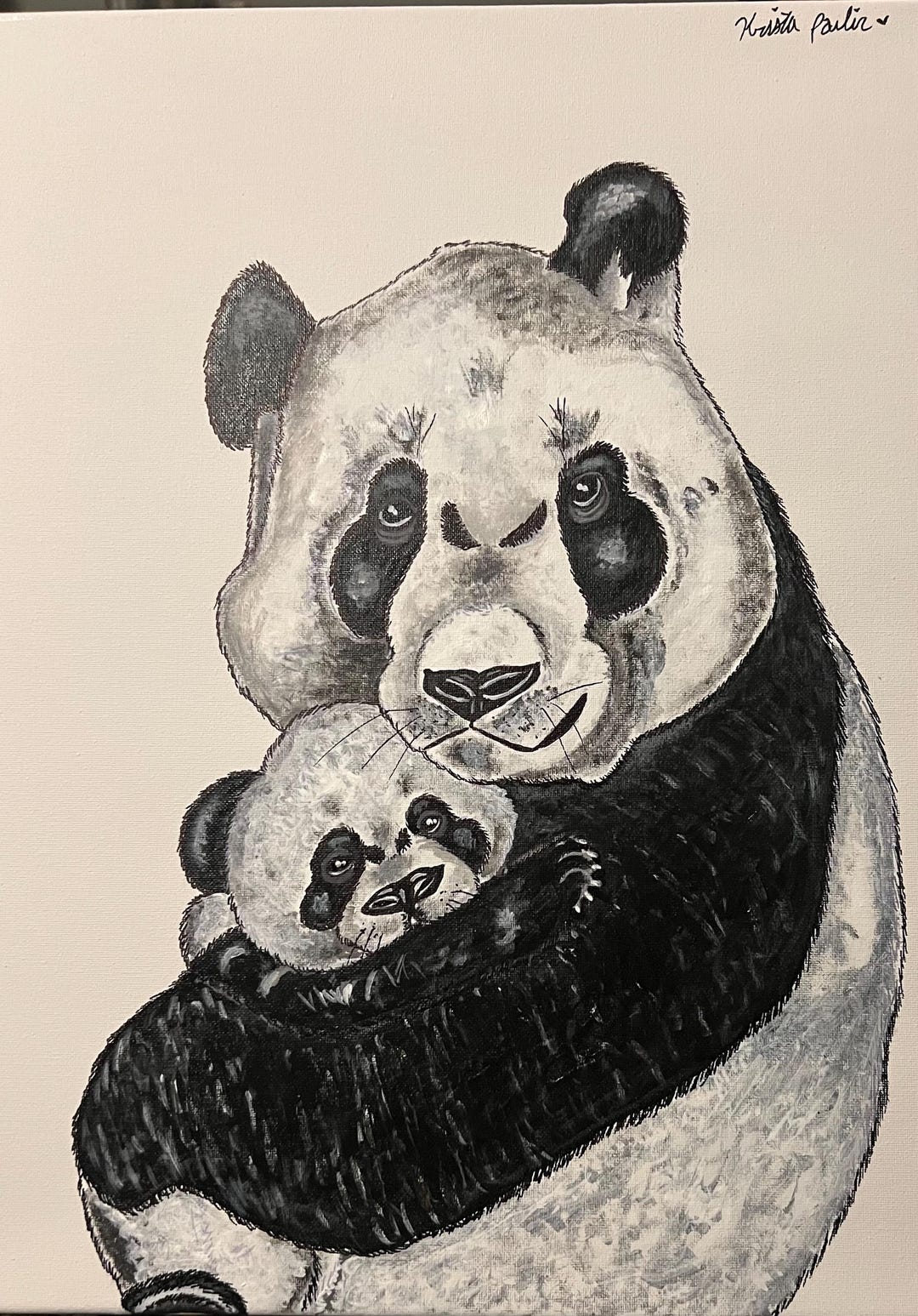 Mama Panda Hugging Baby Panda Digital Art Print, Cute Animal Wall Decor ...