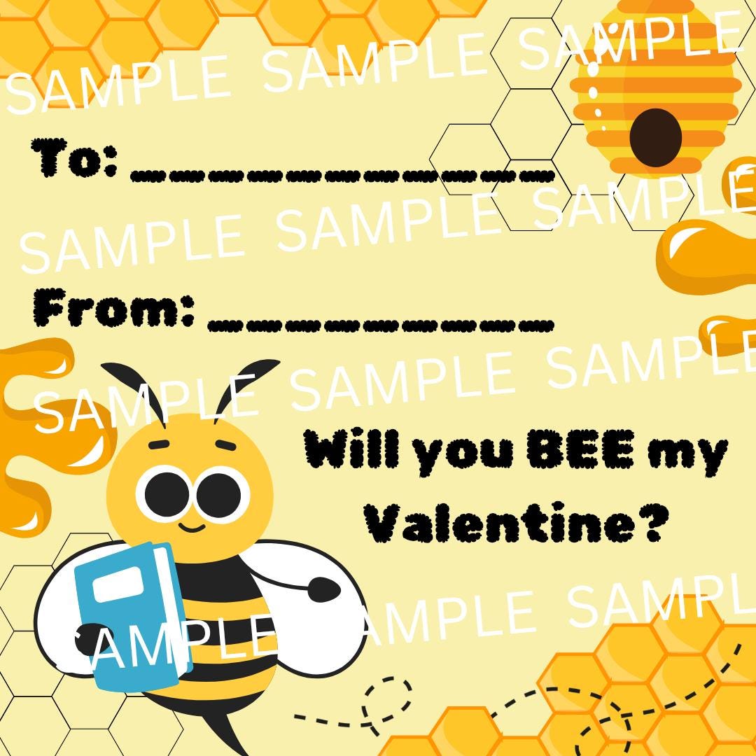 PNG- Bee My Valentine, Digital Download, Printable Template, Bumblebee ...