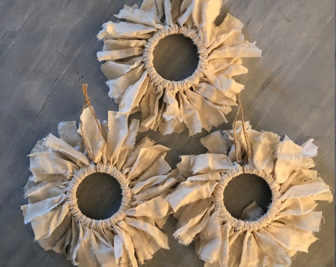 Mini Muslin Rag Wreath, Favor, Farmhouse, Ornament, Mason Jar Ring Rag ...