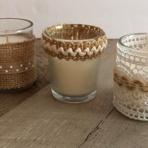 Votives, Burlap, Minimalist, Rustic, Primitive, Mantle, Centerpiece ...