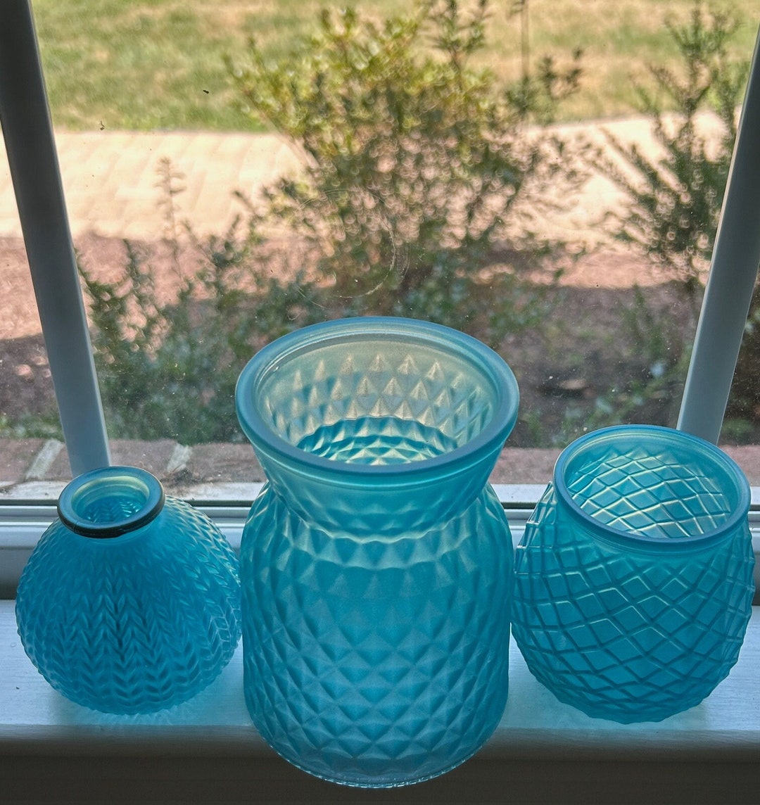 Seaglass Vases, Cottage, Tropical, Beach, Coastal, Mantle. Set of Three ...