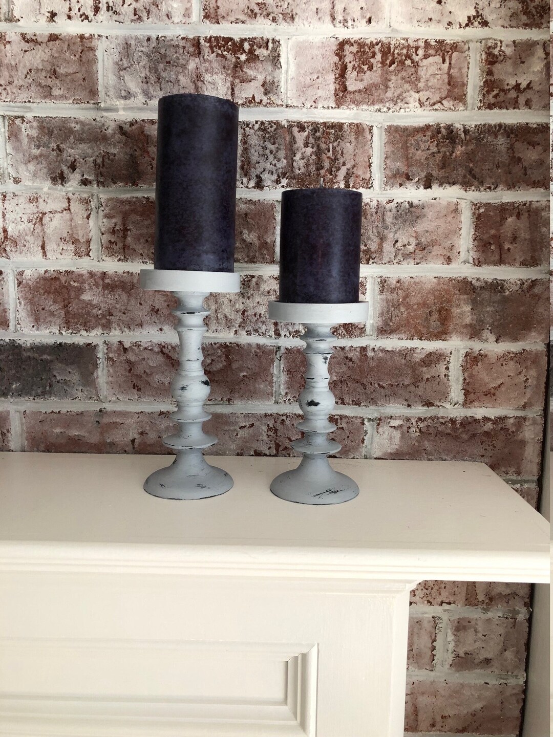 Distressed Gray Candlesticks Metal/wood Candle Holders - Etsy
