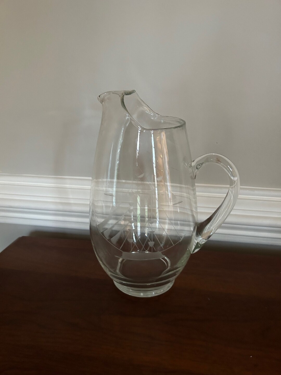 Vintage Etched Frosted Pitcher Clipper Ships Vintage Glass - Etsy