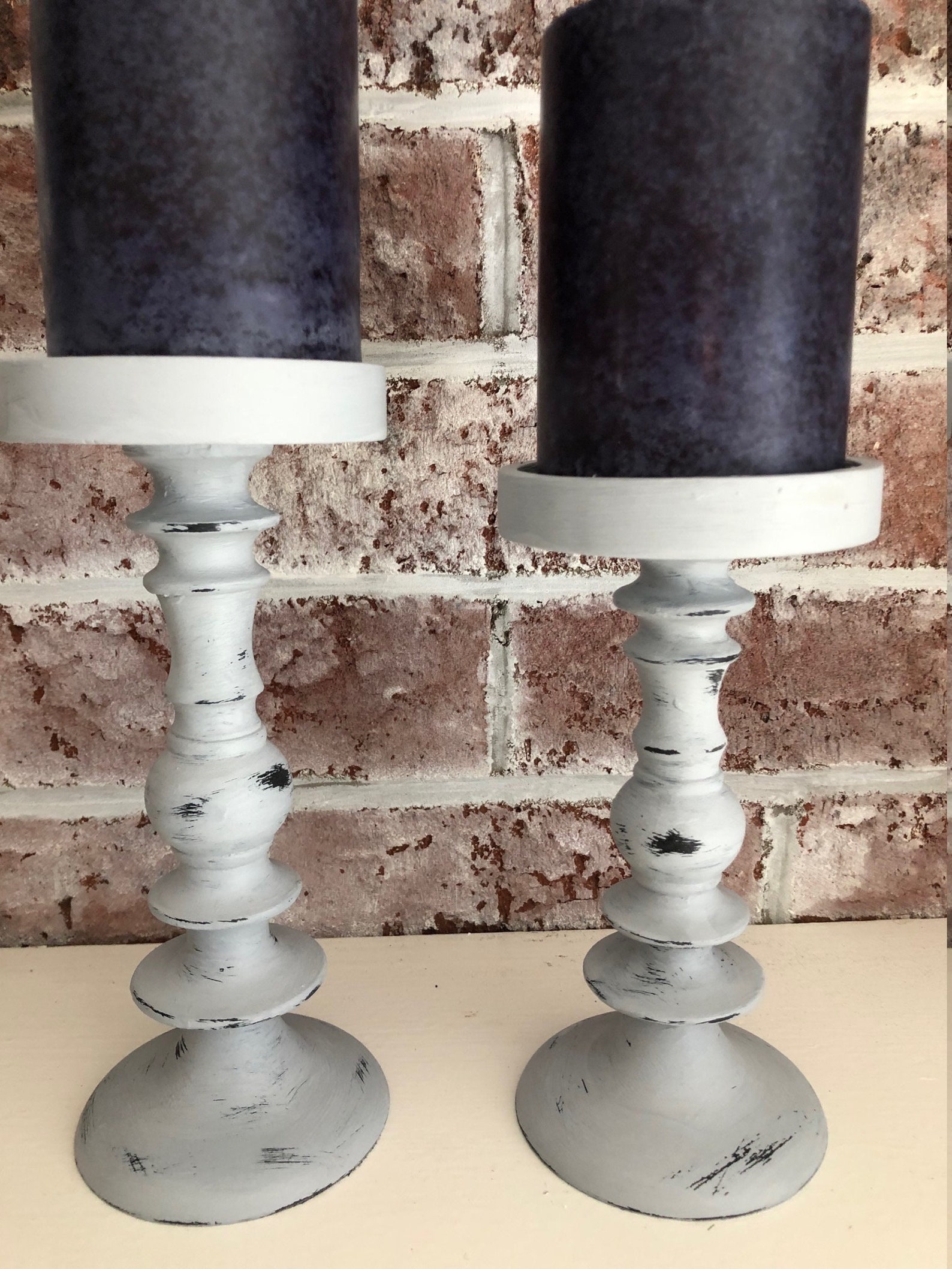 Distressed Gray Candlesticks Metal/wood Candle Holders - Etsy