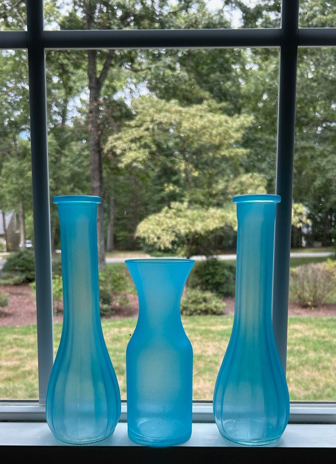Seaglass, Vases, Mantle, Centerpiece, Coastal, Tropical, Beach. Set of ...