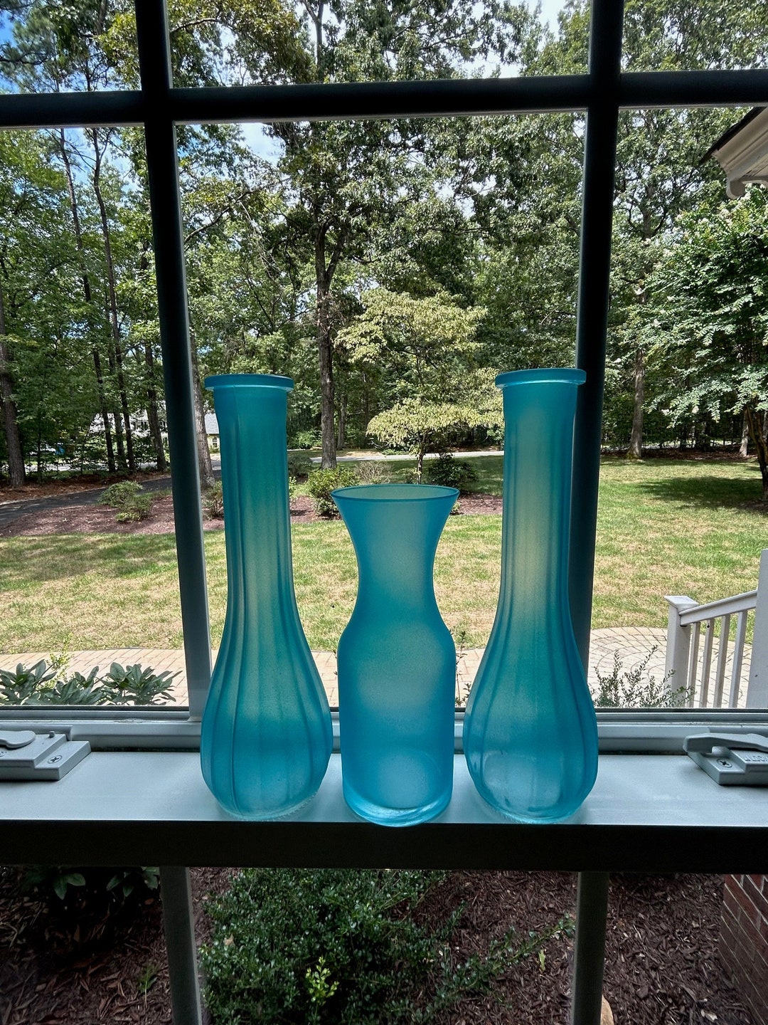 Seaglass, Vases, Mantle, Centerpiece, Coastal, Tropical, Beach. Set of ...
