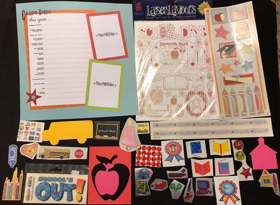 School Theme Scrapbook KIT Paper 12x12 and Stickers Die - Etsy