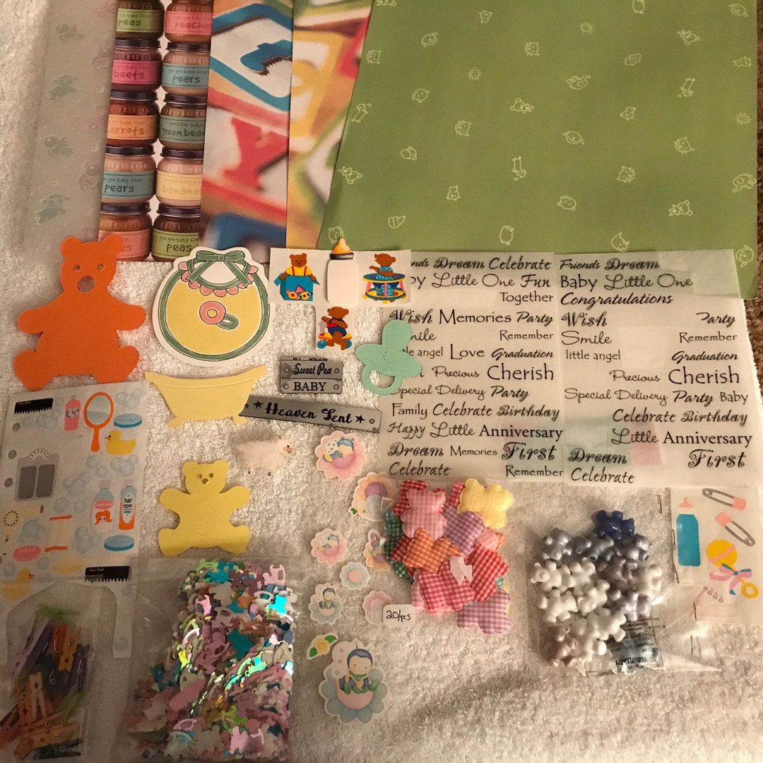 Baby Scrapbook Kit - 12x12 Paper (5 Pages), Vellum, Stickers, Die Cuts ...