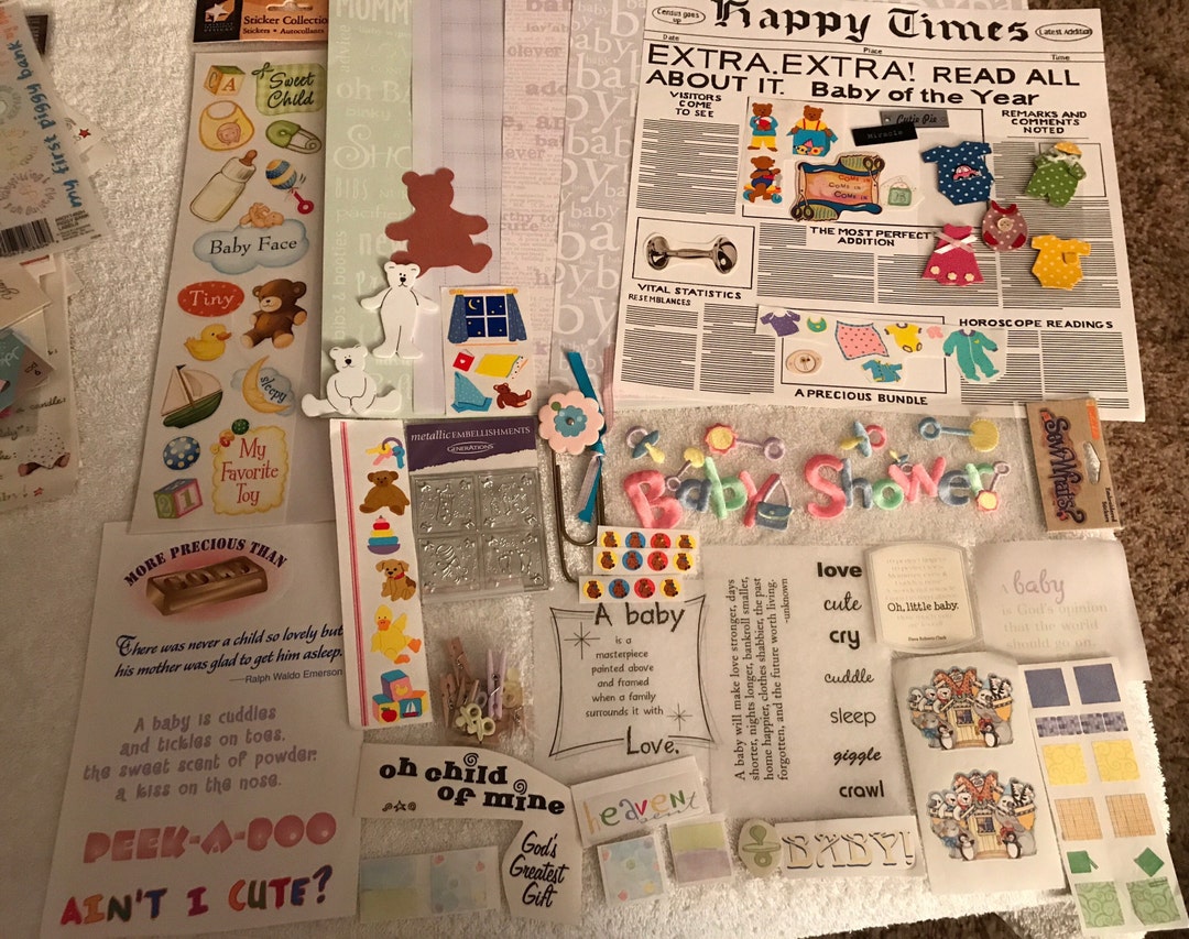 Baby Scrapbook Kit - 5 12x12 Sheets, Stickers, Die Cuts, Stickers ...