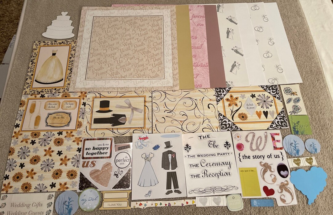 Wedding Scrapbook Kit - 8 Pages 12” X 12” Paper, Stickers, Die Cuts ...
