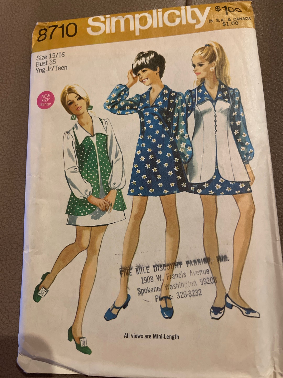 Simplicity 8710 Young Junior / Teen Size 15 / 16 1970 Mini-dress and ...