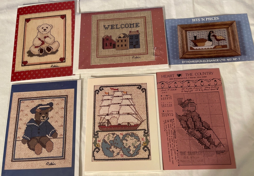 Cross Stitch Pattern Note Card Kits: Bear, Clipper Ship, Houses, Ducks ...