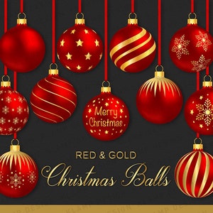 Red and Gold Christmas Balls Clipart, Christmas Baubles, Christmas ...