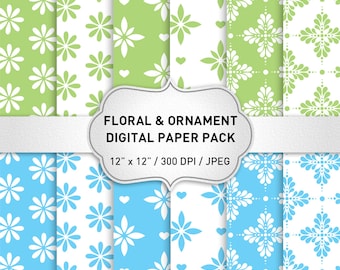 Blue Digital Paper Scrapbook Papers Floral Digital Paper | Etsy