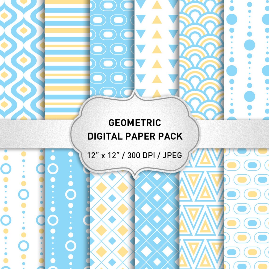 Light Blue Digital Paper, Geometric Digital Paper, Digital Paper With ...