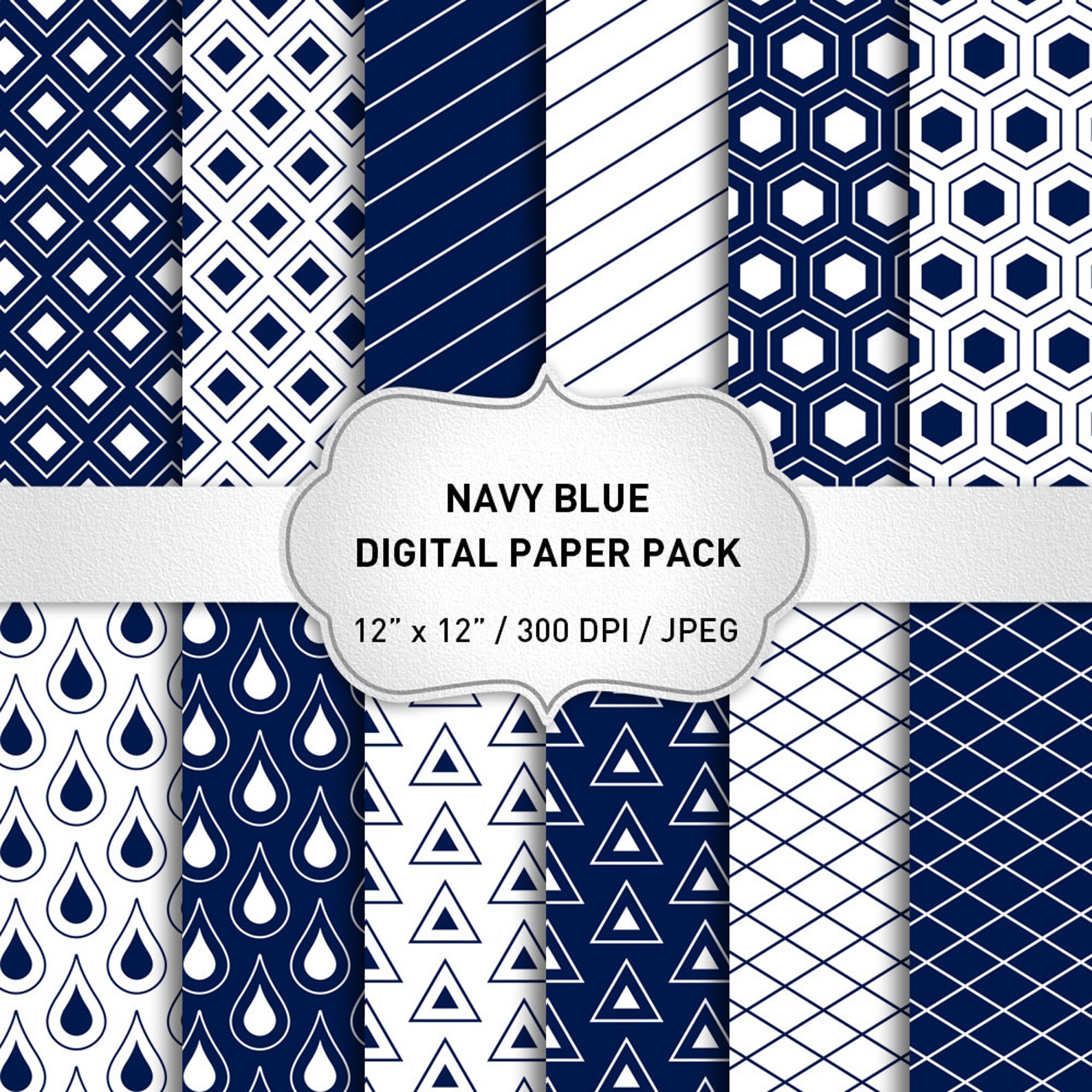 Geometric Digital Paper: "navy Blue Digital Paper" for Scrapbooking ...
