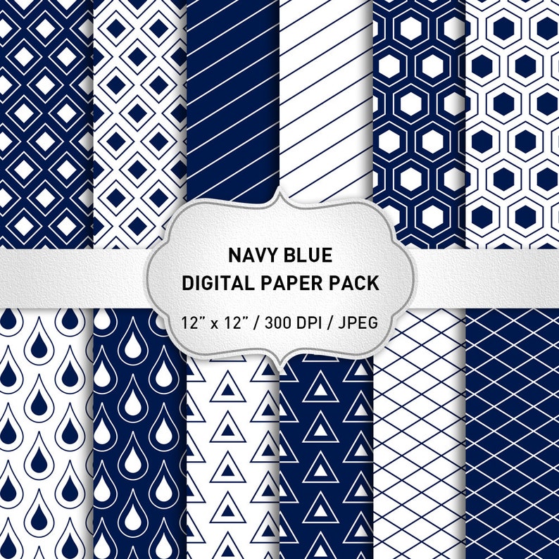 Geometric Digital Paper: "navy Blue Digital Paper" for Scrapbooking ...