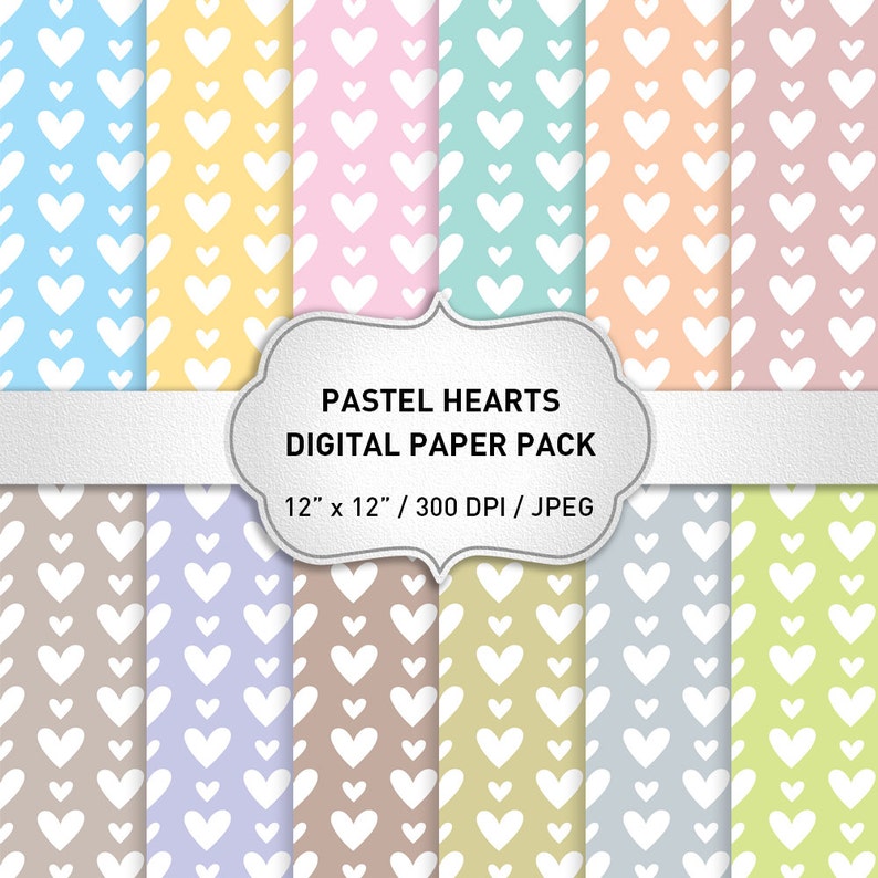 Hearts Digital Paper: "pastel Hearts" Love Patterns, Pastel Digital ...